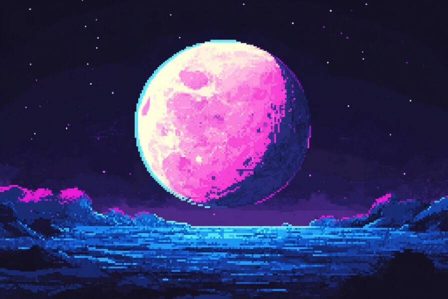 Download Vibrant Moon Over Ocean in Pixel Art Style Backgrounds Online ...