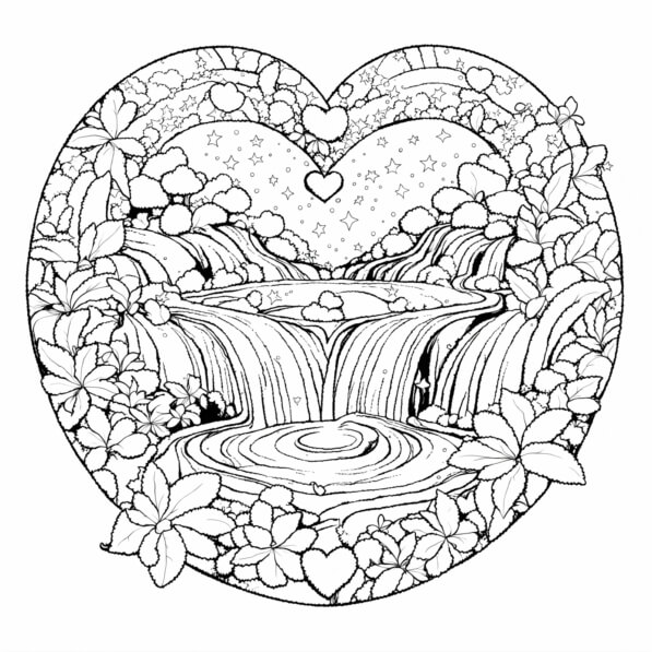 Download Heart-Shaped Waterfall Illustration Coloring pages Online ...