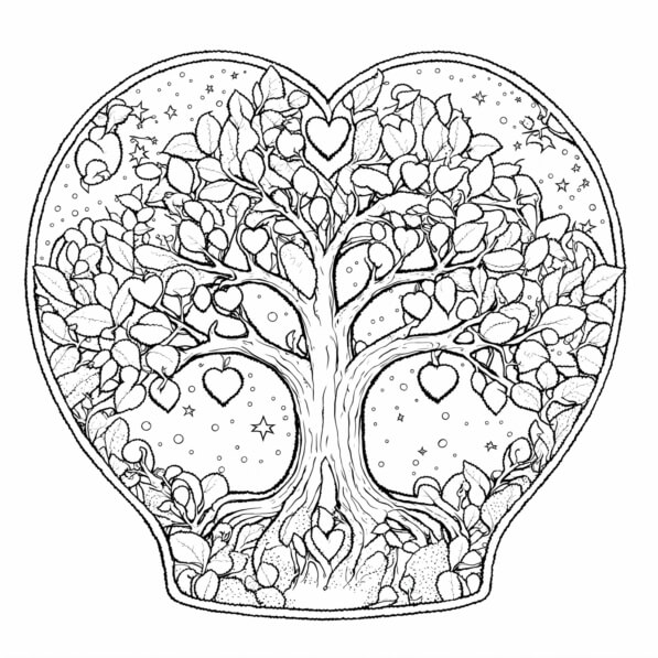 Download Decorative Heart-Shaped Tree Design Coloring pages Online ...