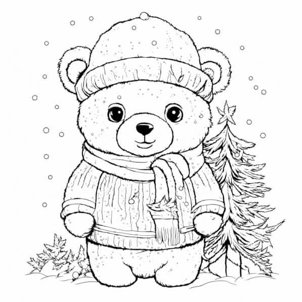 Download Cute Winter Bear Character Coloring pages Online - Creative ...
