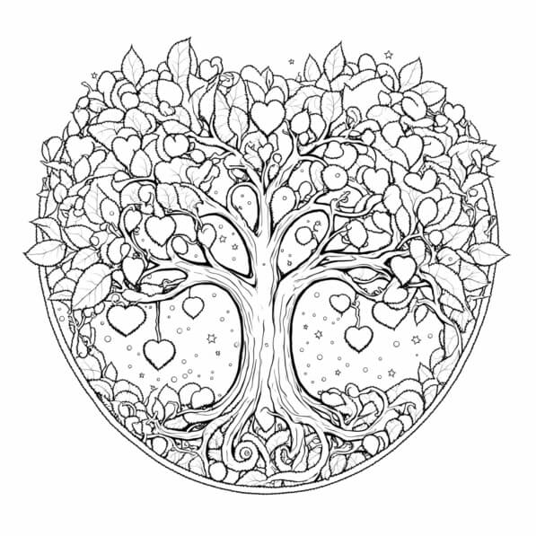 Download Heart Tree Illustration Coloring pages Online - Creative Fabrica