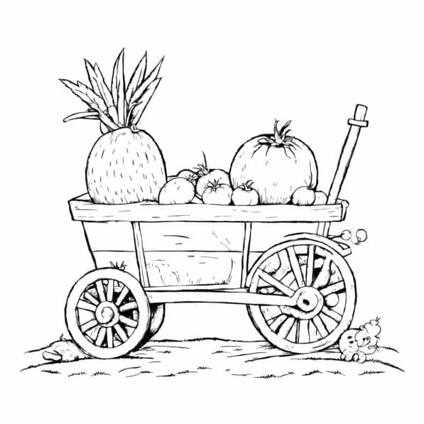Scarica Carretto della frutta con ananas e pomodori Pagine da colorare ...