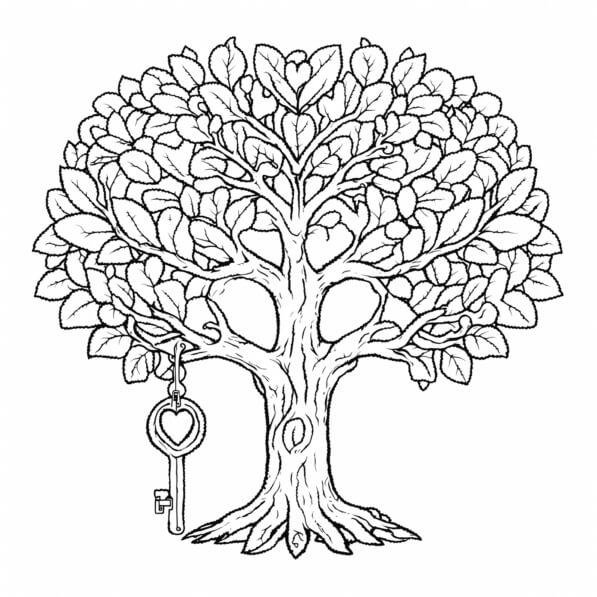 Download Stylized Tree with Decorative Key Coloring pages Online ...