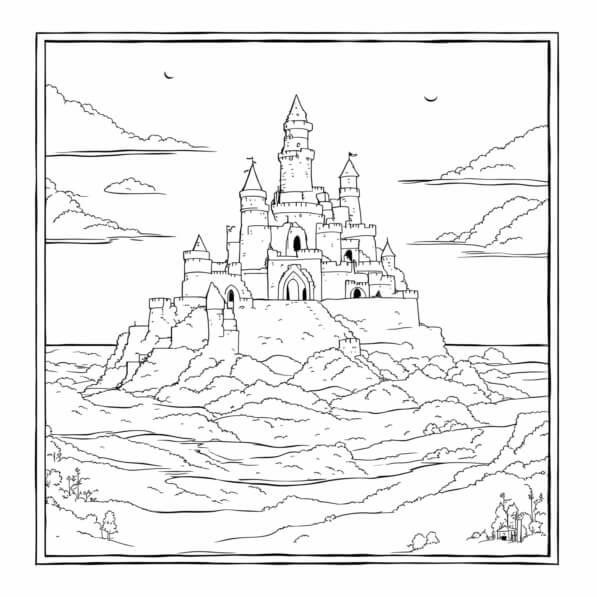 Télécharger Château majestueux sur une colline Pages de coloriage En ...