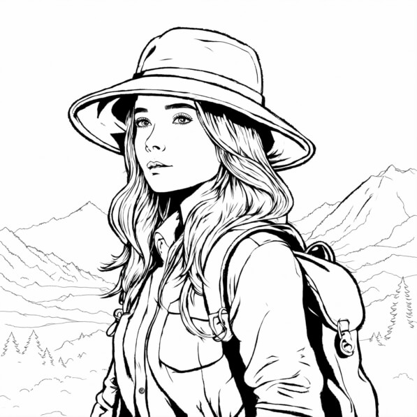Download Young Woman Explorer in Nature Coloring pages Online ...