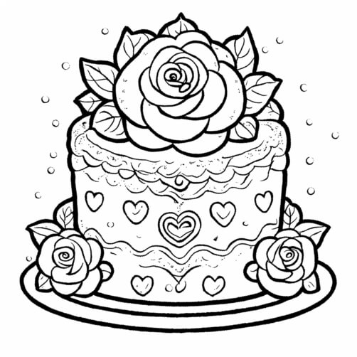 Download Wedding Cake Coloring Page with Roses Coloring pages Online ...