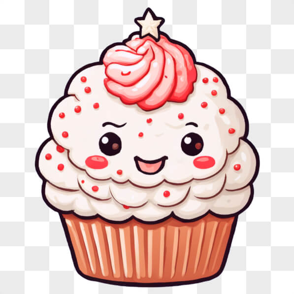 Descarga Cupcake Kawaii con Cara Sonriente y Tapa de Estrella Kawaii En ...