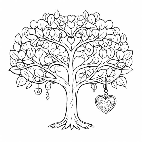 Download Heart-Shaped Tree Illustration Coloring pages Online ...