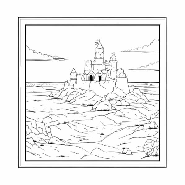 Scarica Castello sul mare Pagine da colorare Online - Creative Fabrica
