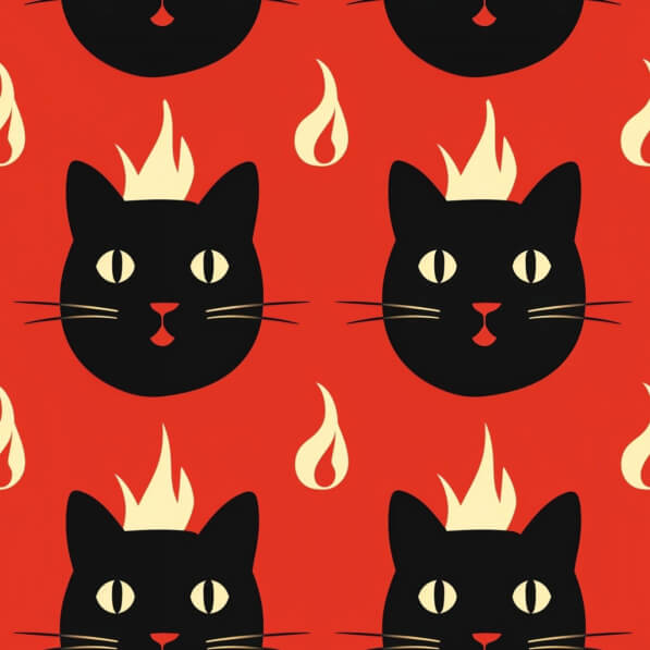 Download Whimsical Black Cat Pattern with Flames Patterns Online ...