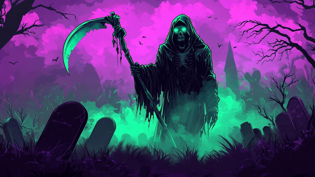 Download Haunting Grim Reaper in Eerie Graveyard Backgrounds Online ...