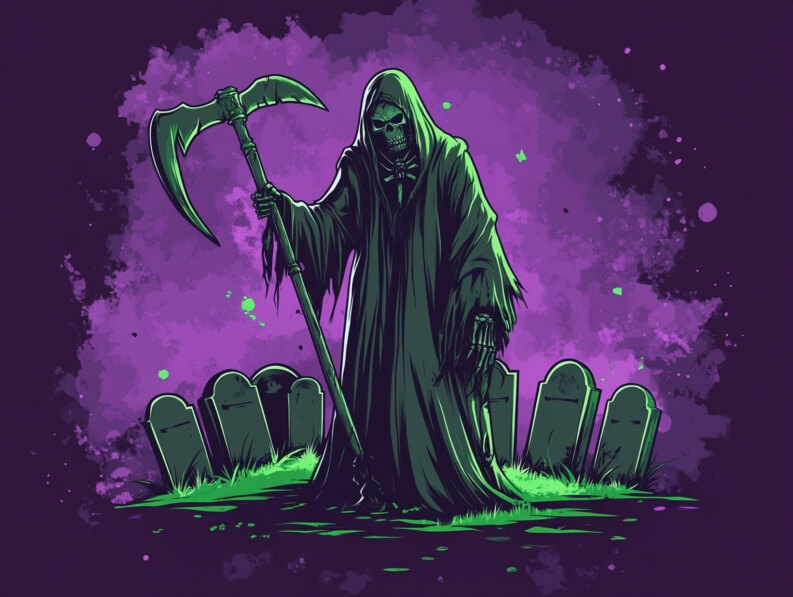 Download Grim Reaper in a Graveyard Backgrounds Online - Creative Fabrica