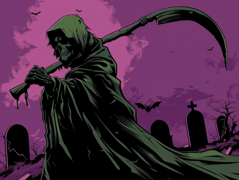 Download Grim Reaper in a Graveyard Backgrounds Online - Creative Fabrica