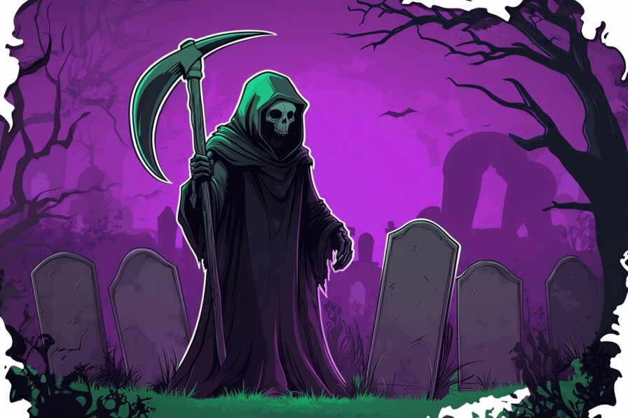 Download Grim Reaper in Graveyard with Purple Background Backgrounds ...
