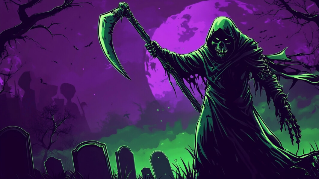 Download Grim Reaper in Graveyard Under Purple Moon Backgrounds Online ...