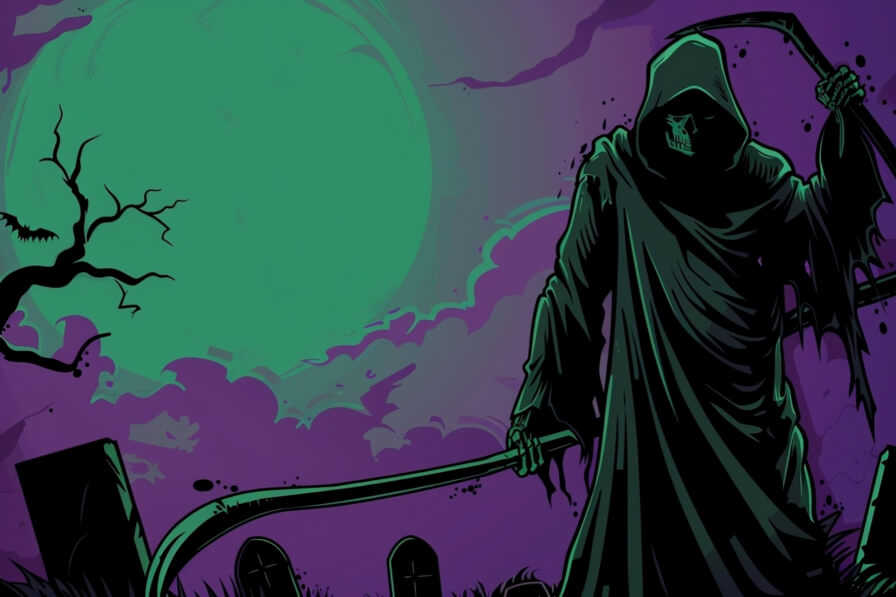 Download Grim Reaper in a Graveyard Backgrounds Online - Creative Fabrica