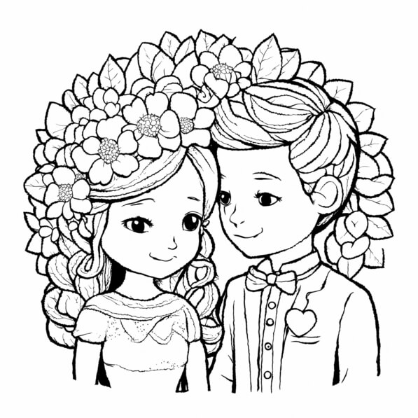 Download Illustration of a Boy and Girl with Floral Headpiece Coloring ...