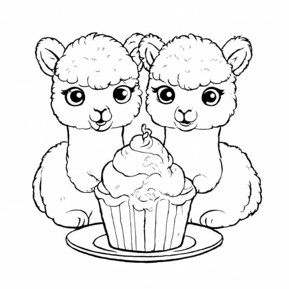 Descarga Dos llamas de dibujos animados con cupcake Páginas para ...