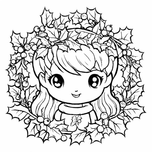 Baixe Garota de desenho animado com decoração de azevinho Colorir ...