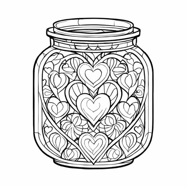 Download Decorative Heart Jar Line Drawing Coloring pages Online ...