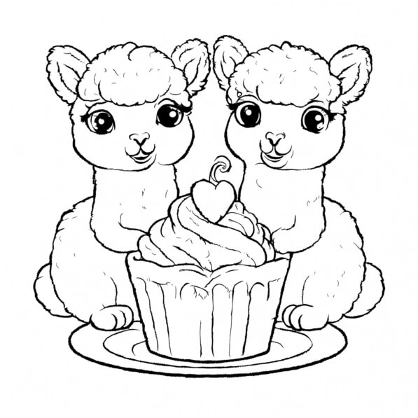 Descarga Dos llamas de dibujos animados con un cupcake Páginas para ...