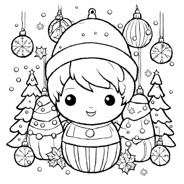 Download Festive Coloring Page Featuring a Child and Christmas ...