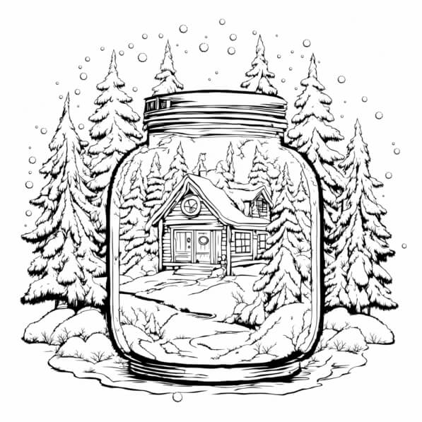 Download Magical Winter Cabin in a Jar Coloring pages Online - Creative ...