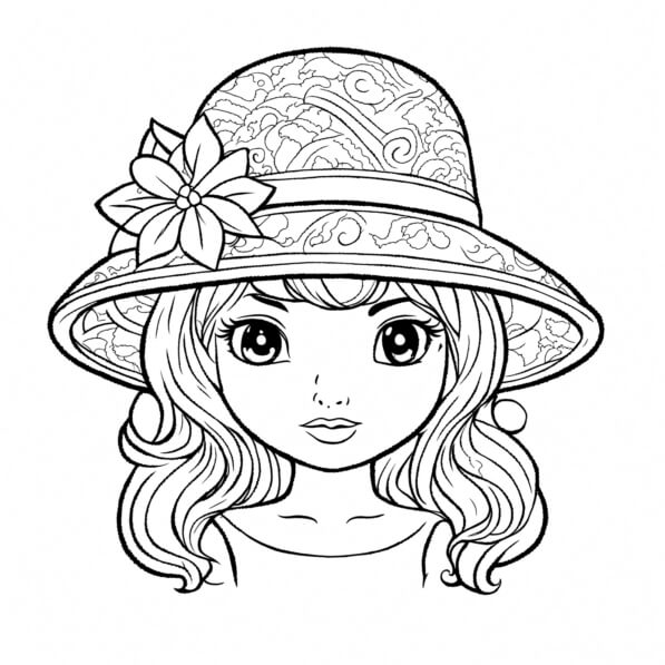 Download Line Art Illustration of a Girl with a Hat Coloring pages ...
