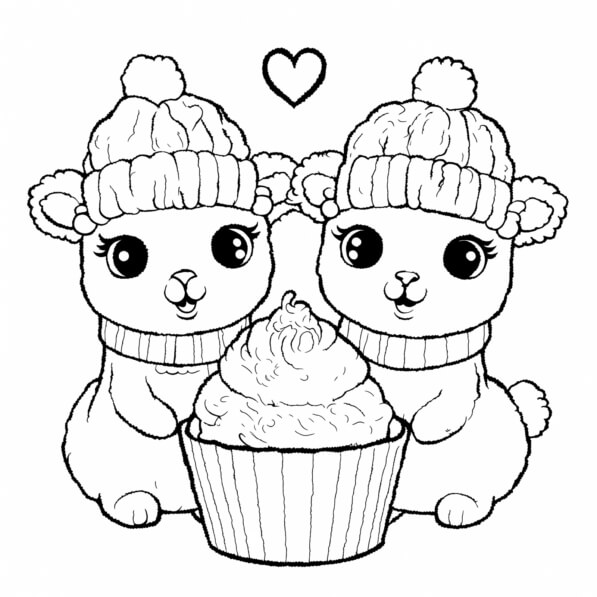 Descarga Dos llamas de dibujos animados con cupcake Páginas para ...