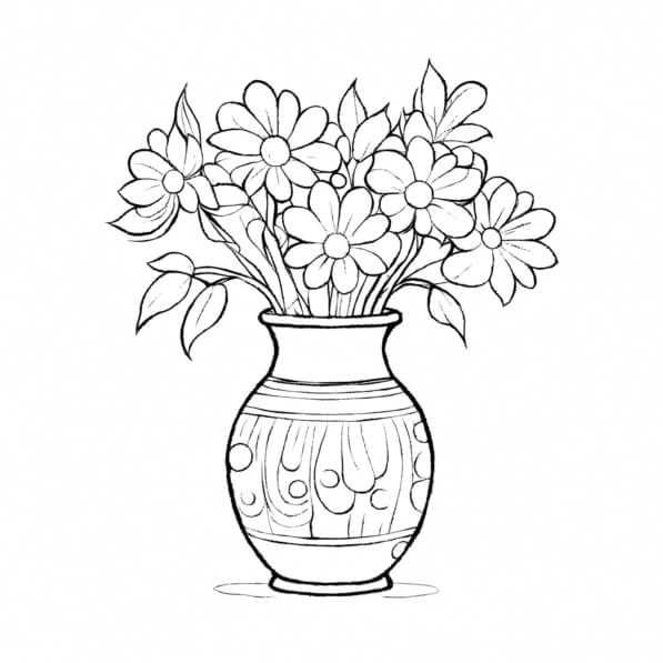 Download Vase with Flowers in Line Art Style Coloring pages Online ...