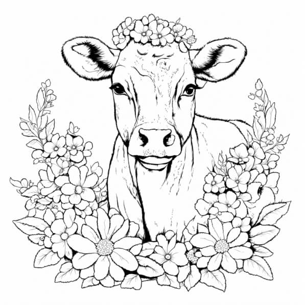 Download Floral Cow Illustration Coloring pages Online - Creative Fabrica