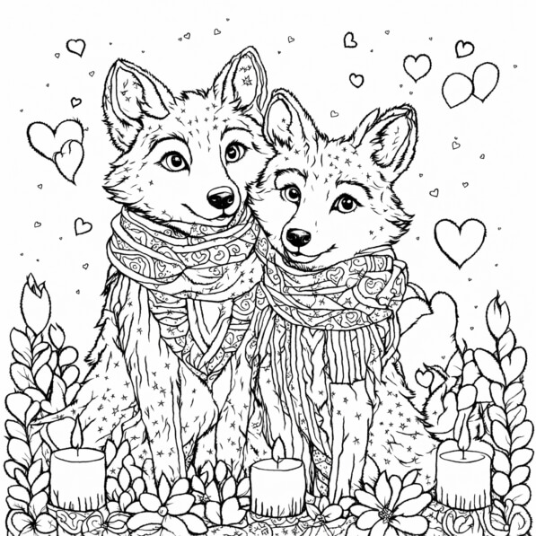 Download Twee Vossen in de Liefde met Decoratieve Sjaals Kleurplaten ...