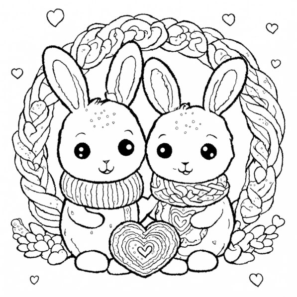 Download Cute Rabbits Holding a Heart Coloring pages Online - Creative ...