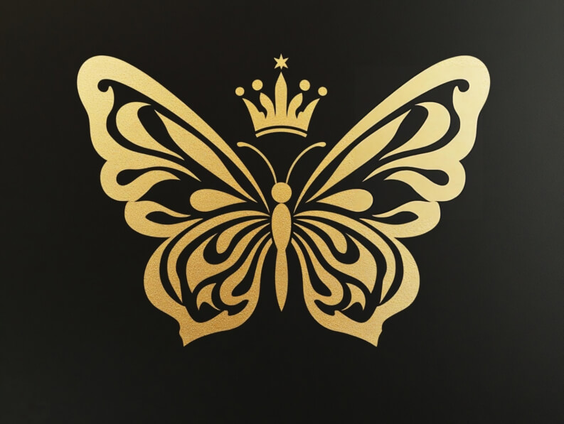 Download Elegant Gold Butterfly with Crown on Black Background ...