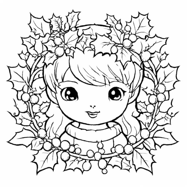 Baixe Menina Festiva com Coroa de Azevinho Colorir páginas - Creative ...