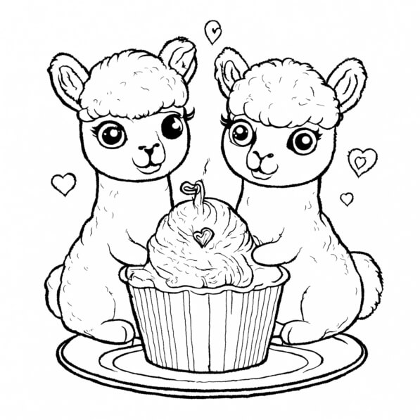 Descarga Dos llamas lindas con un cupcake Páginas para colorear En ...