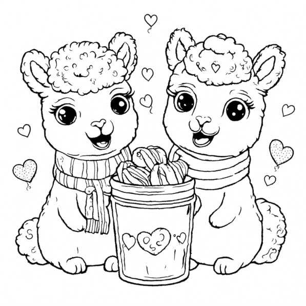 Descarga Dos llamas con plátanos y corazones Páginas para colorear En ...