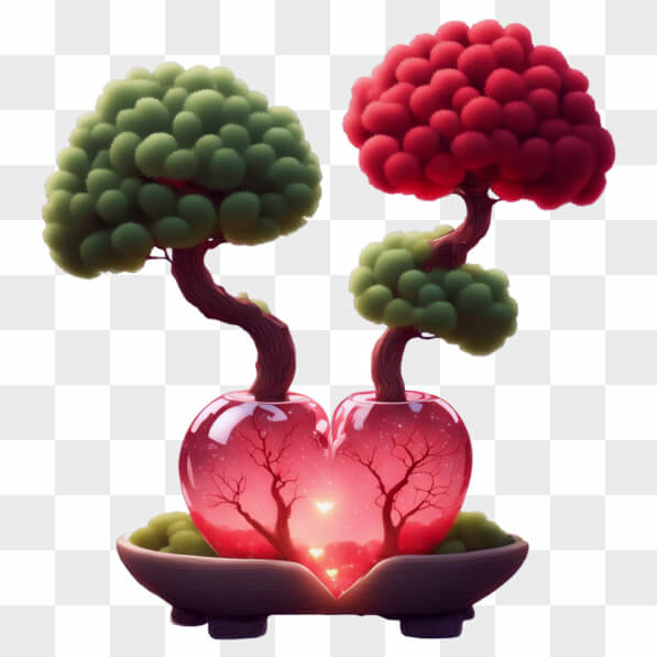 Download Stylized Bonsai Trees in Heart-Shaped Vases Cartoons Online ...