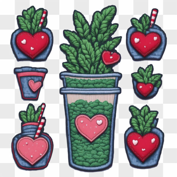 Download Whimsical Plant and Drink Patches with Hearts Cartoons Online ...