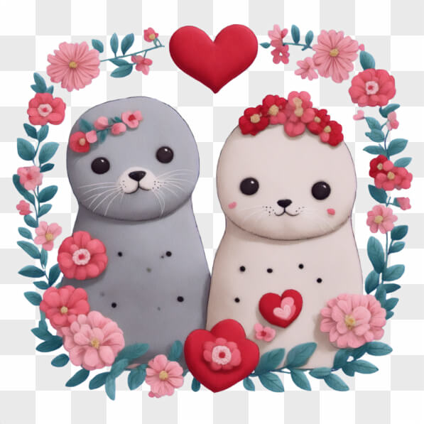 Download Cute Cartoon Seals in Love with Floral Wreath Cartoons Online ...