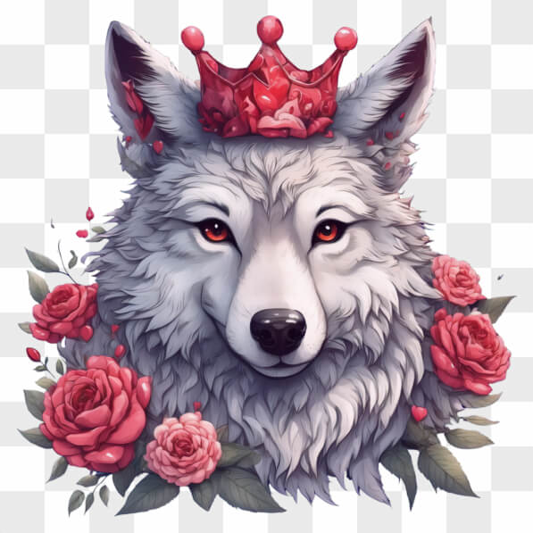 Download Regal Wolf with Crown and Roses Cartoons Online - Creative Fabrica