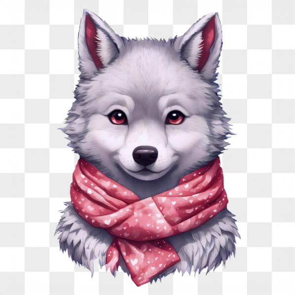 Baixe Lobo Ilustrado Fofo com Cachecol Rosa Cartoons - Creative Fabrica