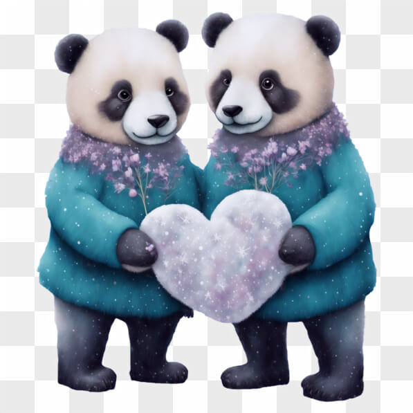 Télécharger Deux pandas tenant un cœur dans la neige Dessins animés En ...