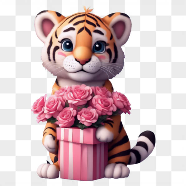 Download Cute Cartoon Tiger with Pink Roses Cartoons Online - Creative ...