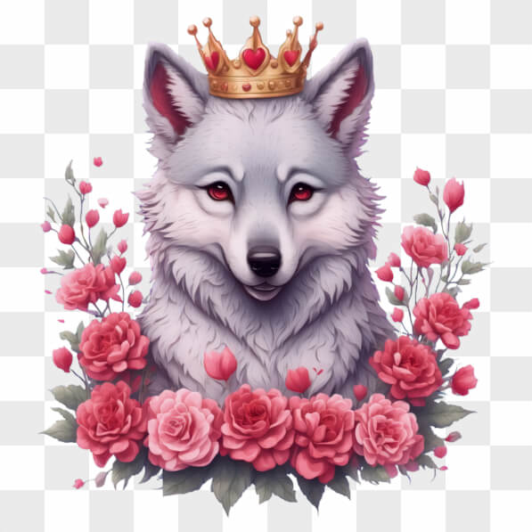 Download Regal Wolf with Crown and Roses Cartoons Online - Creative Fabrica