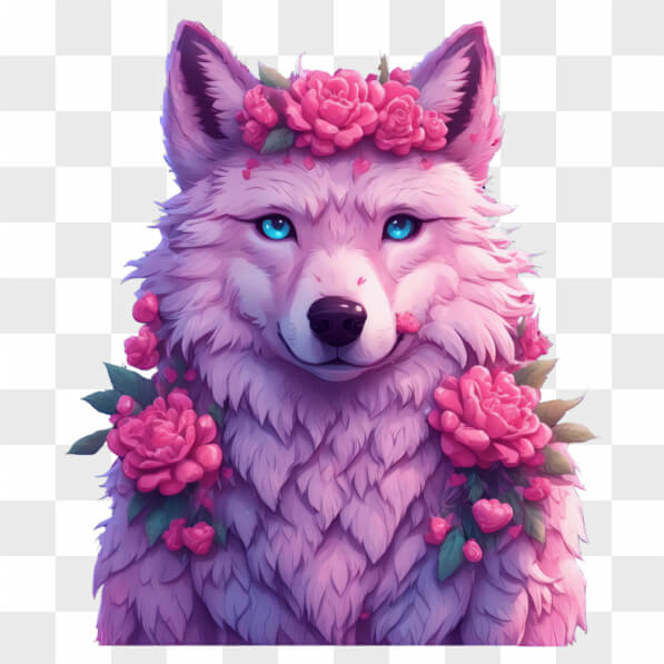 Baixe Lobo Rosa Fantasioso com Flores Cartoons - Creative Fabrica