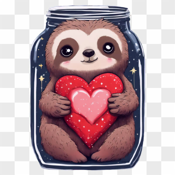 Download Cute Sloth Holding Heart in Jar Cartoons Online - Creative Fabrica