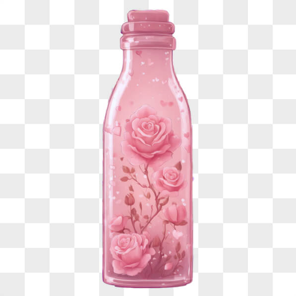 Download Pink Rose-Adorned Bottle Cartoons Online - Creative Fabrica