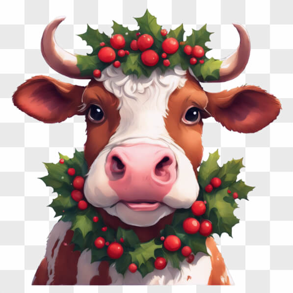 Download Festive Cartoon Cow with Holly Wreath Cartoons Online ...