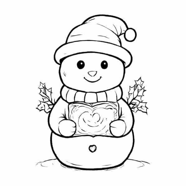 Download Cheerful Snowman Holding a Heart Coloring pages Online ...